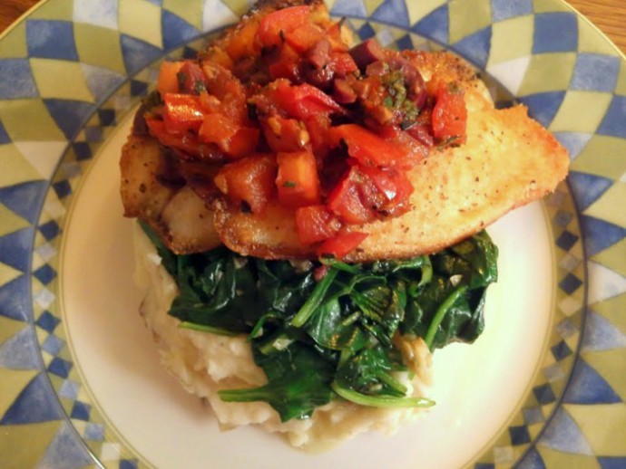 Pan Seared Tilapia with Tomato & Kalamata Olive Ragout