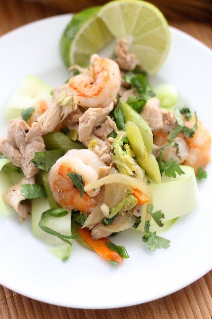 Filipino Pancit with Grilled Turkey over Zucchini “Noodles” (Low-Carb)